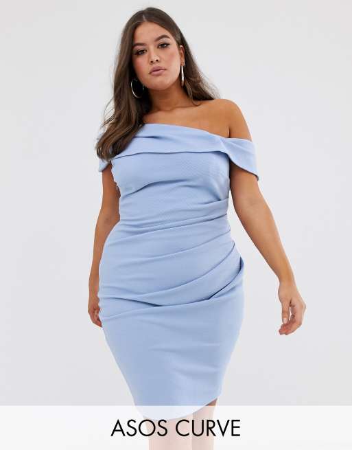 Asos Design Curve Off Shoulder Textured Midi Dress Asos