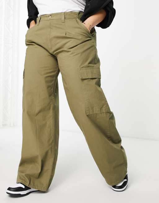 Asos Design Curve Oversize Cargohose In Olivgrün Asos