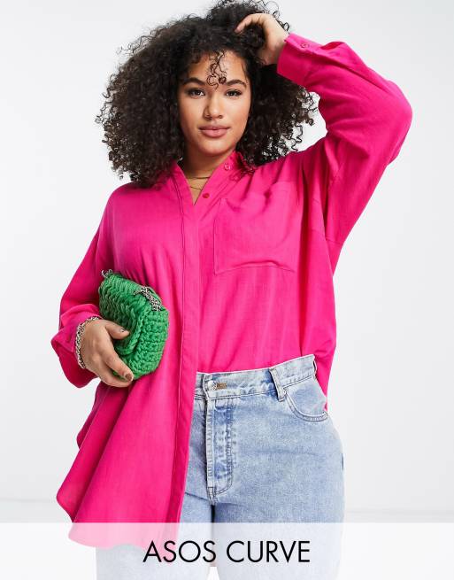 Asos Design Curve Oversize Hemd Im Longline Schnitt In Strukturiertem