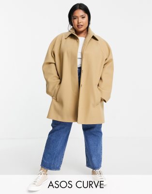 Asos Curve Asos Design Curve Oversized Boyfriend Coat In Camel-brown ...