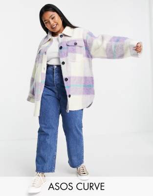 ASOS DESIGN Curve oversized check longline shacket in pastel | ASOS
