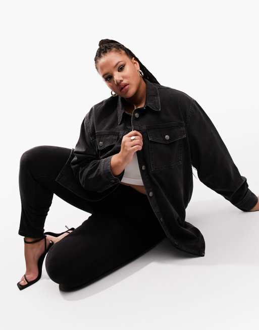ASOS DESIGN Curve oversized denim shacket in washed black | ASOS