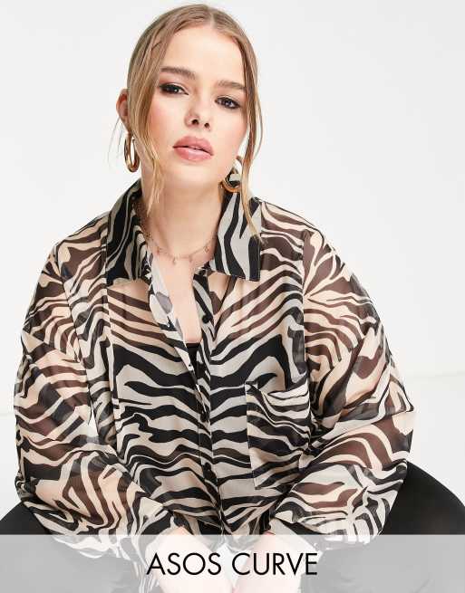 ASOS DESIGN Curve oversized mesh shirt in animal - MULTI | ASOS