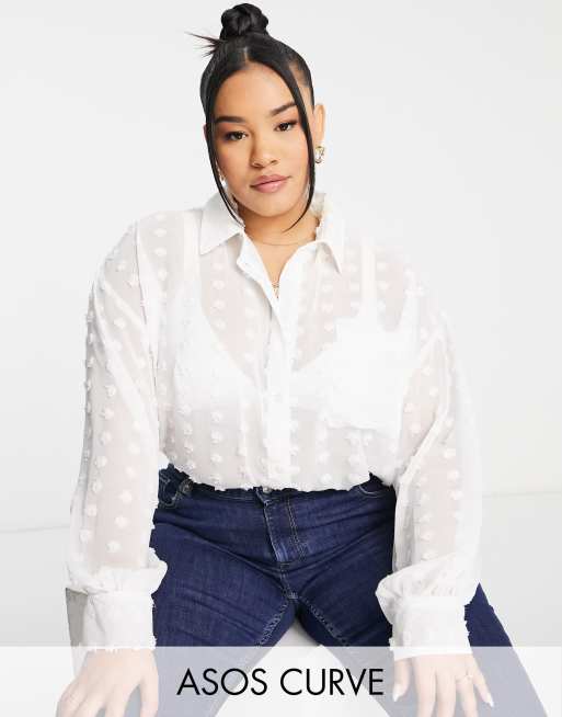 Asos Design Curve Oversized Overhemd Van Dobbystof In Wit Asos