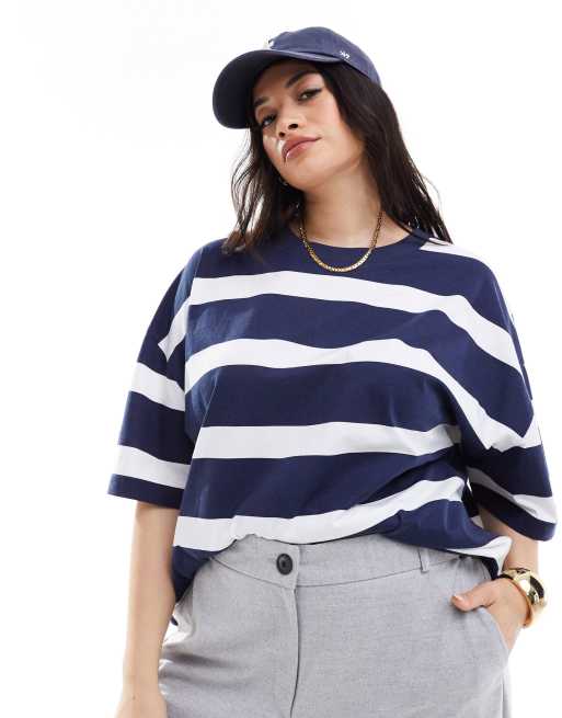 Asos Design Curve Oversized T Shirt Van Slubstof In Marineblauwe