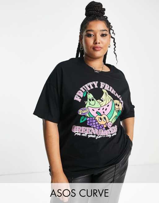 Asos Design Curve Oversized T Shirt With Fruity Friends Print Asos