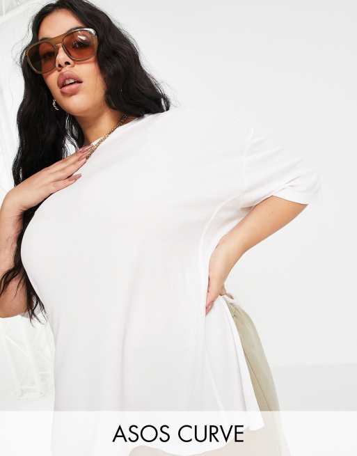 Asos Design Curve Oversized T Shirt With Side Splits And Stitch Detail
