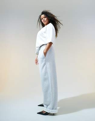 ASOS DESIGN Curve oversized trackies with turnback hem detail in grey ...