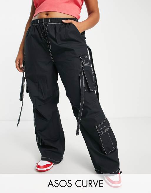 ASOS DESIGN Curve oversized utility combat trouser in black with ...