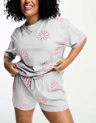 ASOS DESIGN Curve – Pyjama aus Oversize-T-Shirt und Shorts in meliertem ...