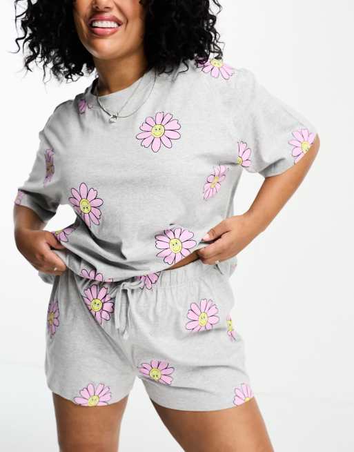 Asos Design Curve Pyjama Aus Oversize T Shirt Und Shorts In Meliertem