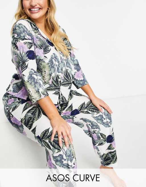 Asos Design Curve Pyjamaset Aus Langärmligem Oberteil Und Hose In