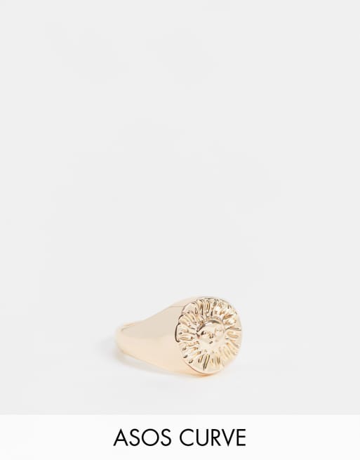 Asos Design Curve Ring With Sun In Gold Tone Asos