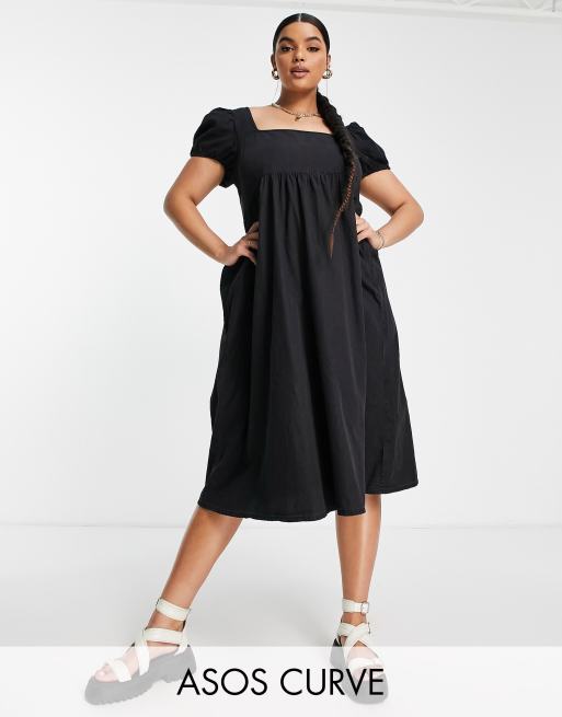 ASOS DESIGN Curve - Robe babydoll en denim souple - Noir délavé | ASOS