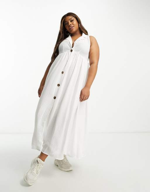 ASOS DESIGN Curve - Robe babydoll mi-longue à col et fermeture boutonnée - Blanc | ASOS
