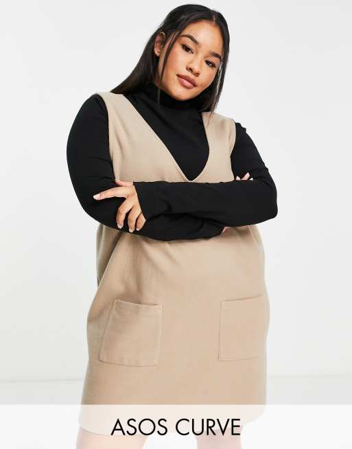 Asos Design Curve Robe Chasuble 2 En 1 Ultra Douce Avec Pull Camel