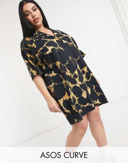 Asos Design Curve Robe Chemise Courte à Manches Courtes Et Imprimé