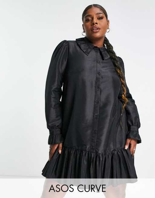 ASOS DESIGN Curve - Robe chemise courte avec col à volants et ourlet à basque | ASOS