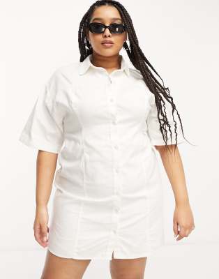 ASOS DESIGN Curve - Robe chemise courte en sergé - Blanc | ASOS