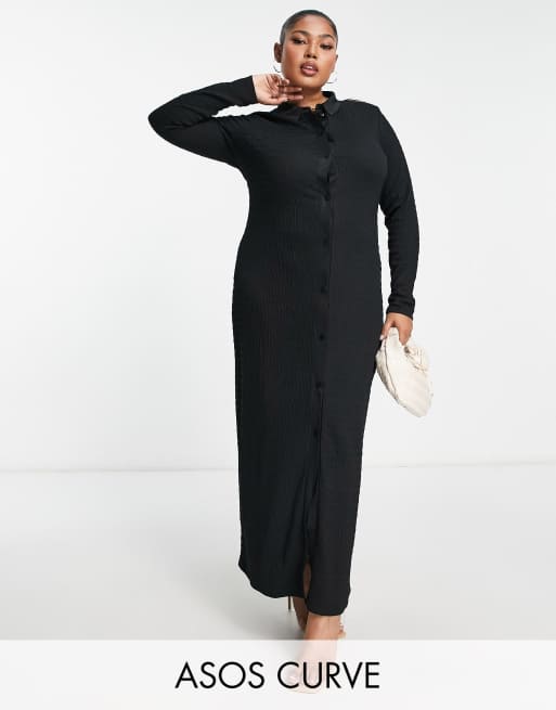 Asos Design Curve Robe Chemise Longue Texturée à Manches Longues