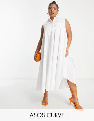 ASOS DESIGN Curve - Robe chemise mi-longue sans manches à poche fonctionnelle | ASOS