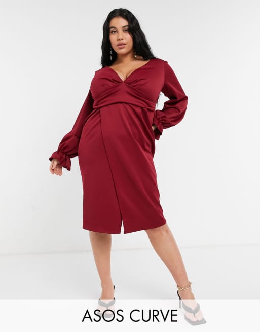 Asos Design Curve Robe Courte Portefeuille Avec Décolleté Plongeant