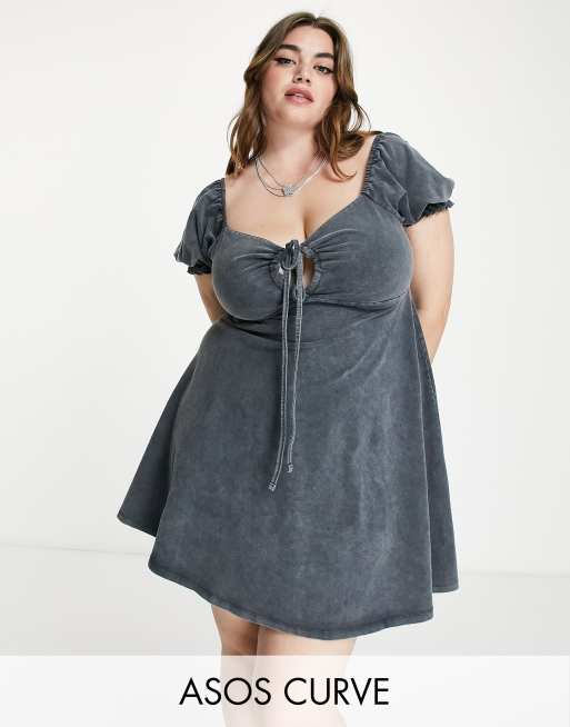 Asos Design Curve Robe Courte Style Bardot Avec Lien à Nouer