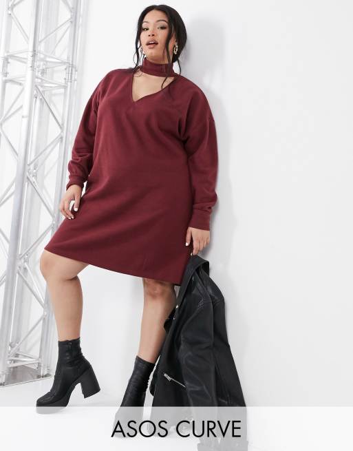 ASOS DESIGN Curve - Robe courte ultra douce avec découpes sur le devant et manches longues ...
