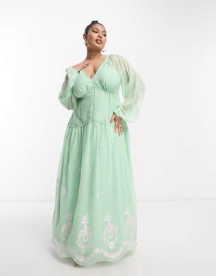 ASOS DESIGN Curve - Robe longue à dos ouvert et col V avec bordures ...