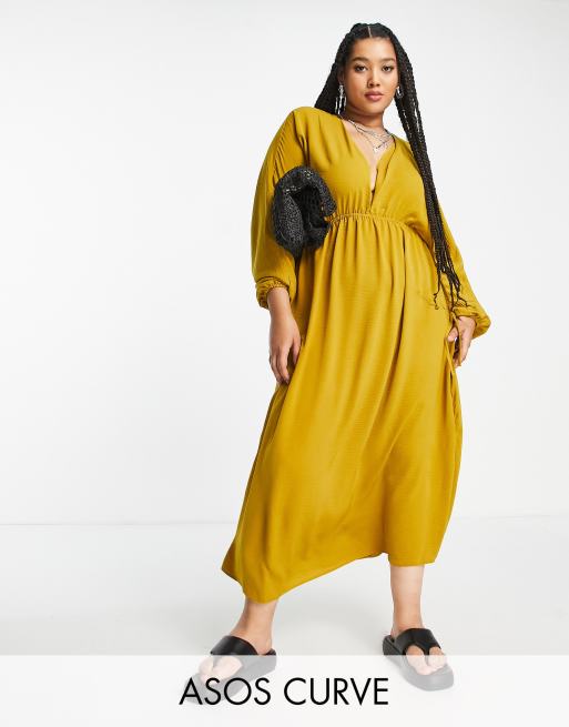 Asos Design Curve Robe Longue à Manches Chauve Souris Et Taille