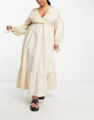 ASOS DESIGN Curve - Robe longue à nervures en maille de coton au crochet - Crème vintage | ASOS