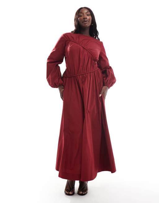 Asos Design Curve Robe Longue Asymétrique à Fronces Bordeaux Asos