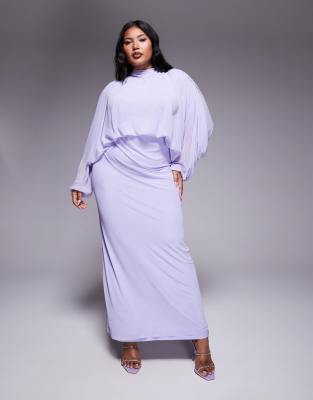 ASOS DESIGN Curve - Robe longue drapée en tulle à manches blouson longues et jupe froncée ...