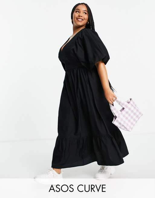 Asos Design Curve Robe Longue En Popeline De Coton Avec Corsage