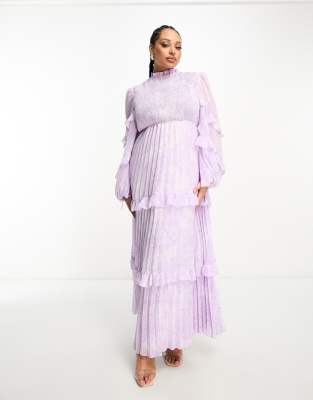 ASOS DESIGN Curve - Robe longue plissée à imprimé cachemire avec col montant et corsage froncé ...