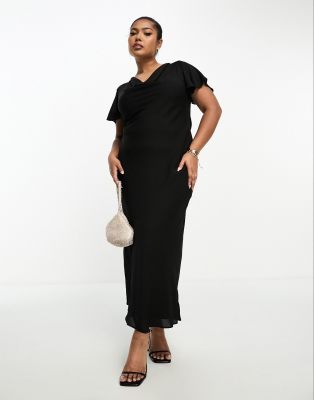 ASOS DESIGN Curve - Robe mi-longue à manches évasées et col bénitier - Noir | ASOS