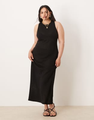 ASOS DESIGN Curve - Robe mi-longue sans manches en maille au crochet avec dos élastiqué - Noir ...