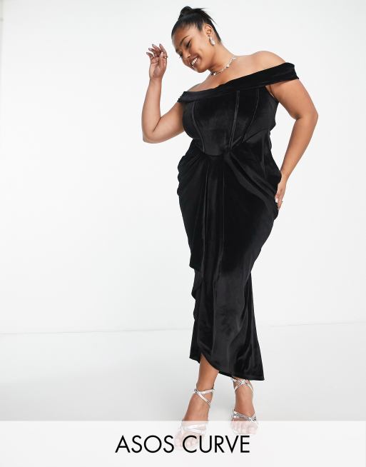Asos Design Curve Robe Mi Longue Style Corset à Encolure Bardot Et