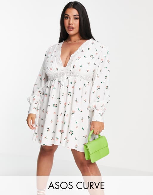 Asos Design Curve Robe Patineuse Courte Avec Empiècements En Dentelle