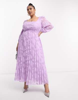 ASOS DESIGN Curve - Robe plissée mi-longue en dévoré avec décolleté en cœur - Lilas | ASOS
