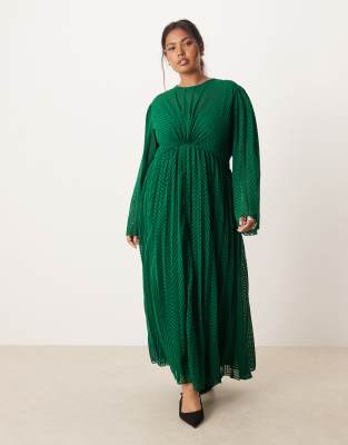 ASOS DESIGN Curve - Robe plissée mi-longue en mousseline à chevrons avec manches évasées et ...