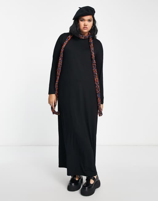 Asos Design Curve Robe T Shirt Longue à Manches Longues Noir Asos