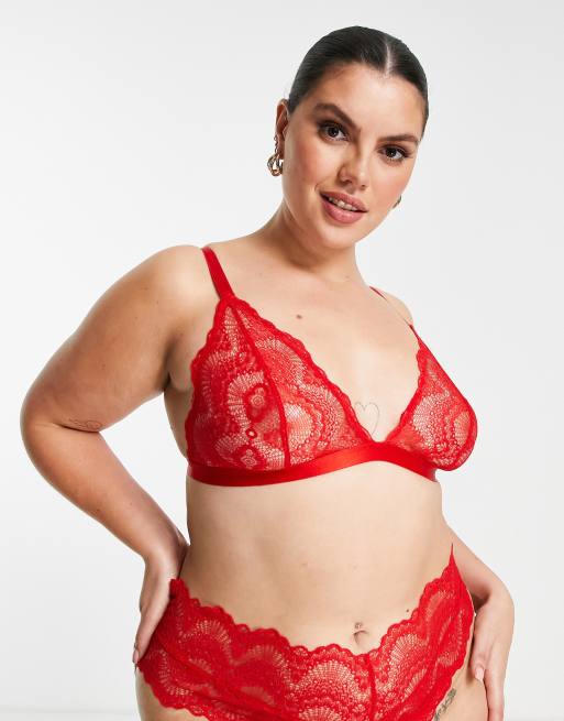 ASOS DESIGN Curve Rosie lace lingerie set in hot red | ASOS