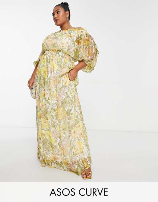 Asos Design Curve Schulterfreies Maxikleid Mit Blousonärmeln