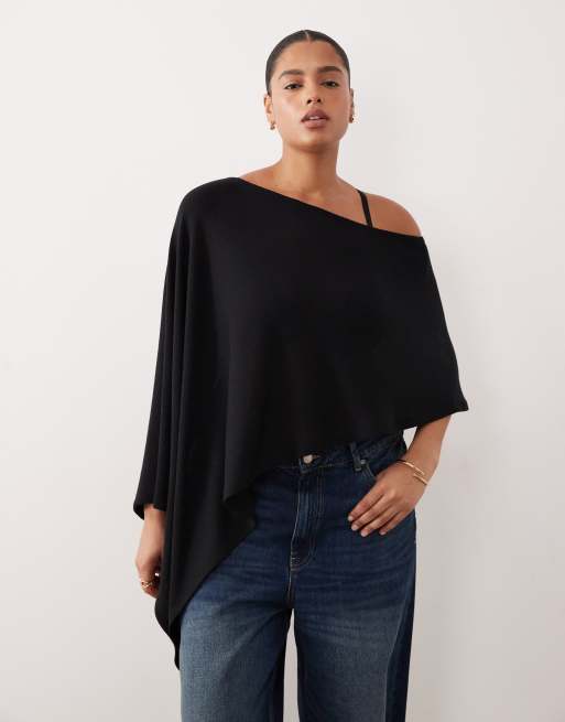 ASOS DESIGN Curve semi sheer knit-look asymmetric one shoulder cape in ...