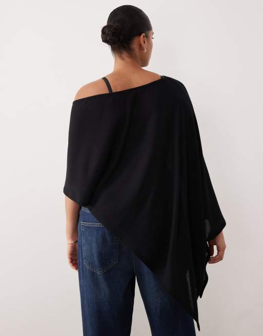 ASOS DESIGN Curve semi sheer knit-look asymmetric one shoulder cape in ...