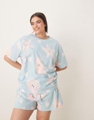 ASOS DESIGN Curve shell oversized tee and short pyjama set in baby blue | ASOS
