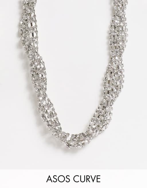Asos Design Curve Silberfarbene Halskette Mit Strass In Verdrehter