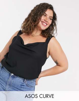 ASOS DESIGN Curve sleeveless top with cowl neck in black | ASOS