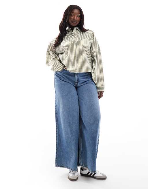 ASOS DESIGN Curve spliced volume shirt in olive & white | ASOS